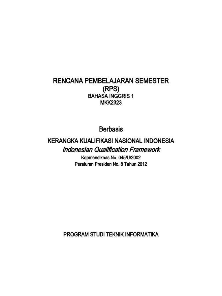 Format Rencana Pembelajaran Semester (RPS) Contoh | PDF