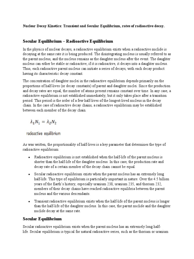 Radioactive Decay Equilibrium Types | PDF | Radioactive Decay | Atomic ...