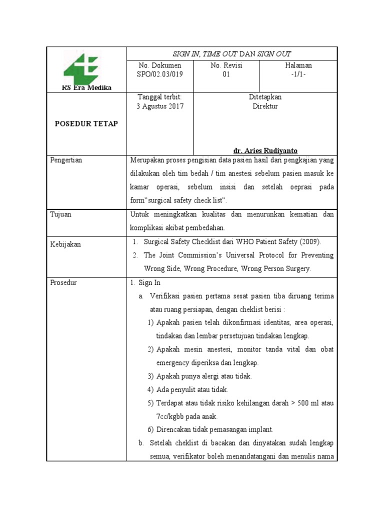 Sop Sign In, Time Out Dan Sign Out | PDF
