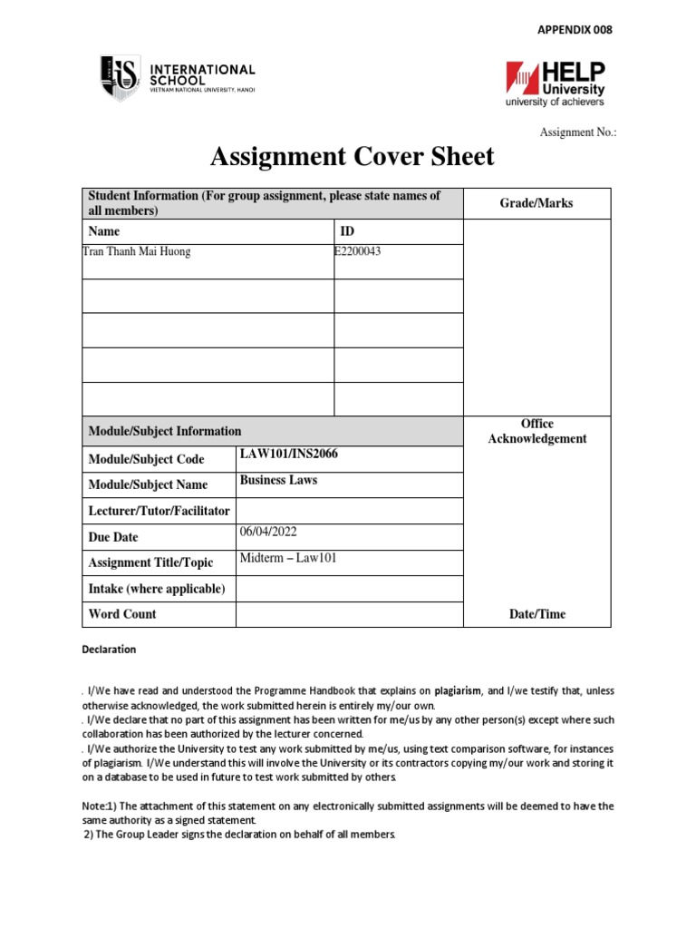 Student Assignment Cover Sheet | PDF | Turnitin | Computing