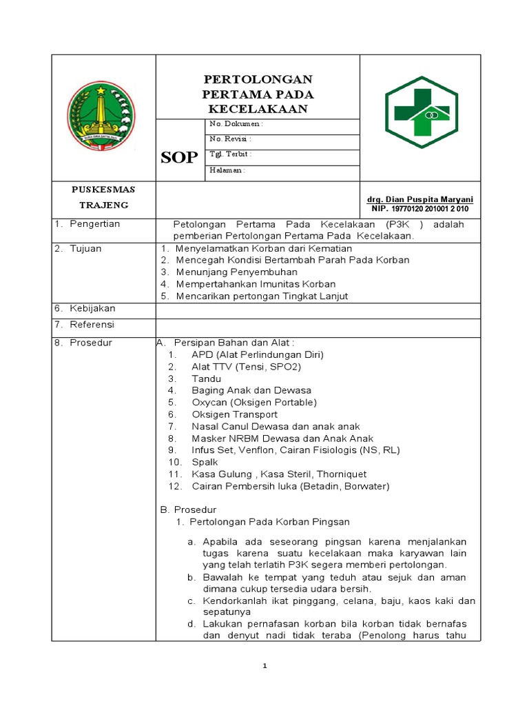 SOP P3K Di Puskesmas | PDF