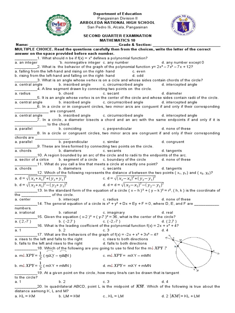 2ndquarterexam g10 | PDF | Circle | Angle