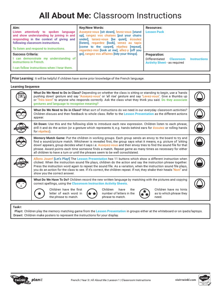 French Classroom Instructions Activities | PDF | Gesture | Learning