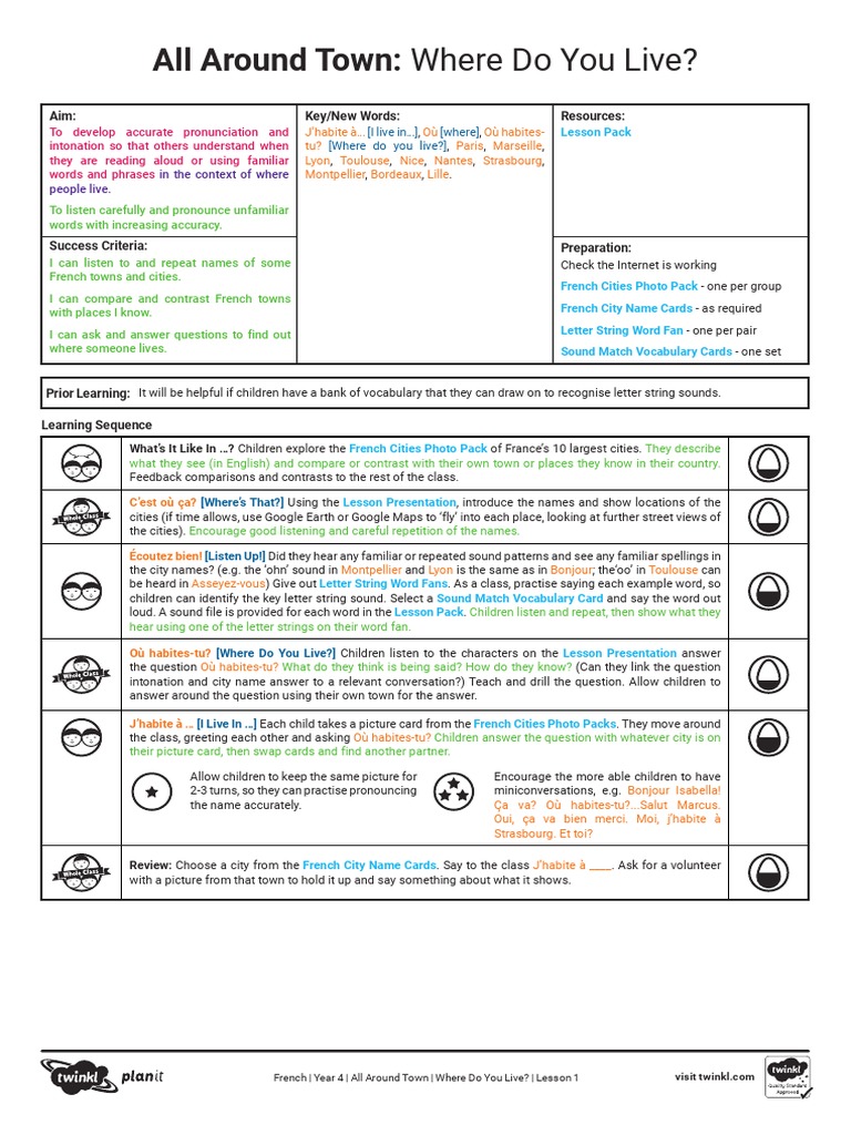 Lesson Plan - Where Do You Live | PDF | Vocabulary | Cognitive Science