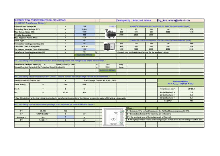 Distribution Transformer Calculations Spreadsheet Pdf Transformer Power Physics