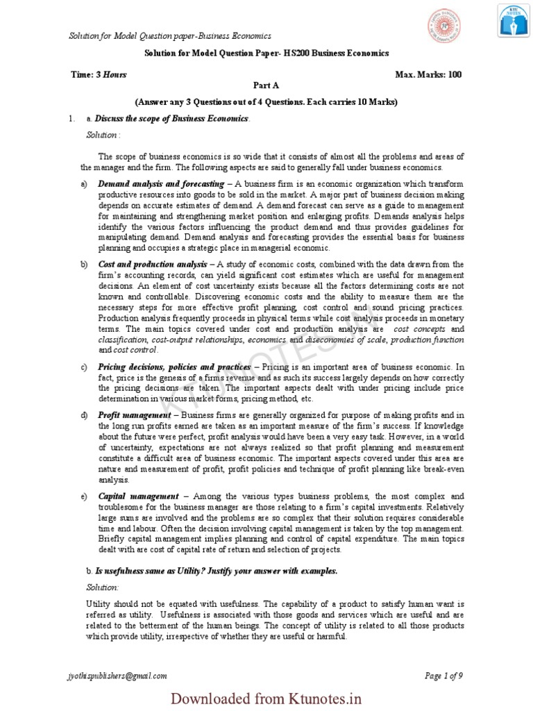 Business Economics Model Question Solutions | PDF | Production Function ...
