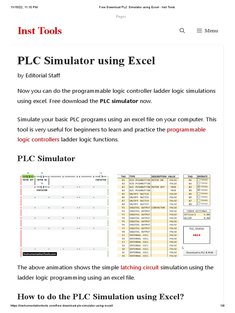 Free Download PLC Simulator Using Excel - Inst Tools | PDF