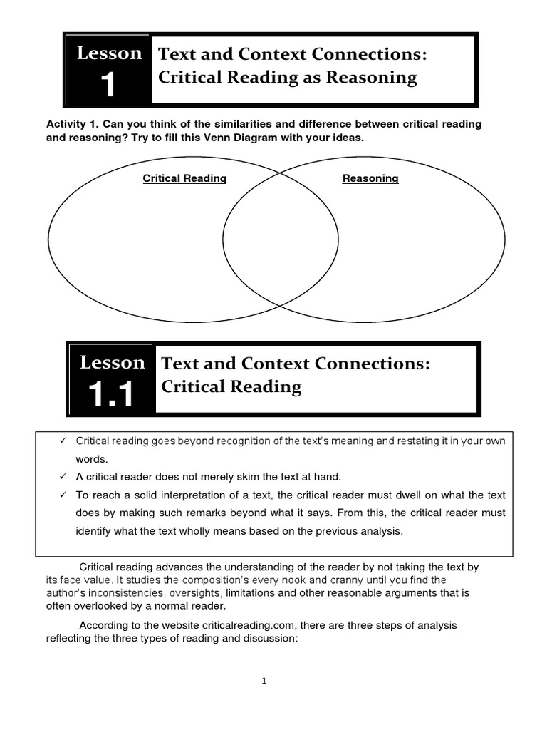 Quarter 2 Critical Reading As Reasoning | PDF | Curriculum | Argument