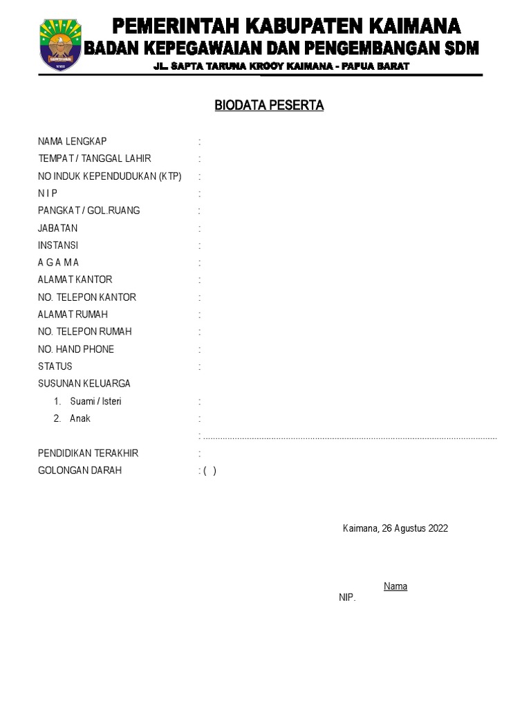 Kelengkapan Data Biodata Peserta Surat Tugas Dan Mentor | PDF