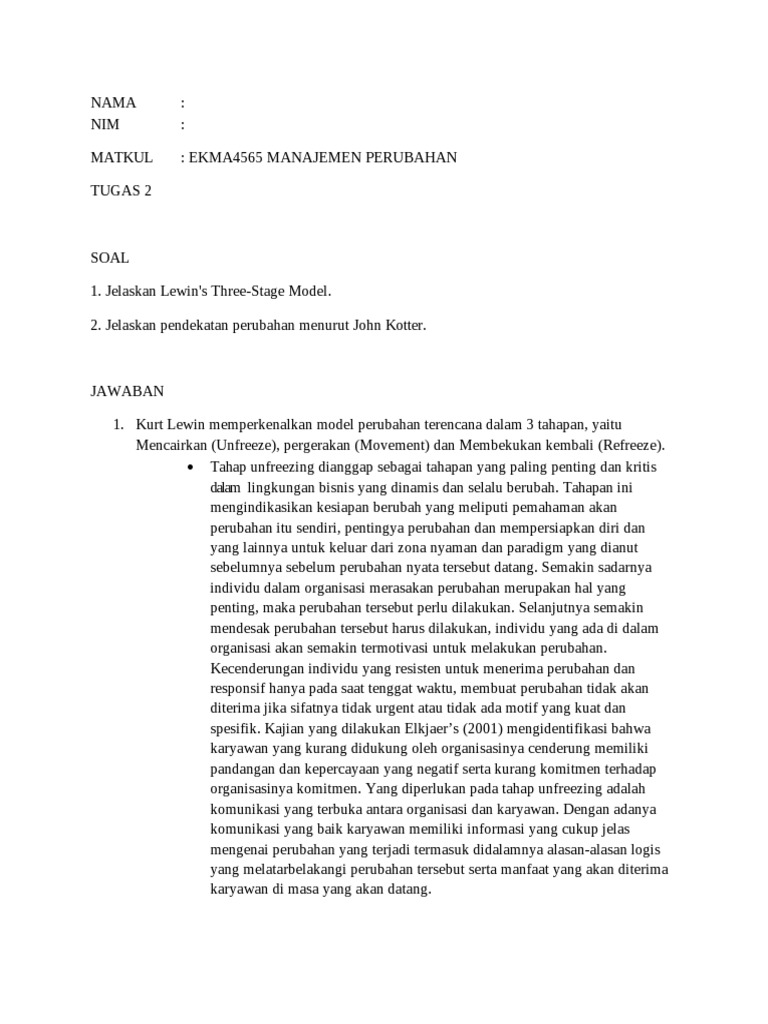 Model Perubahan Lewin dan Kotter | PDF