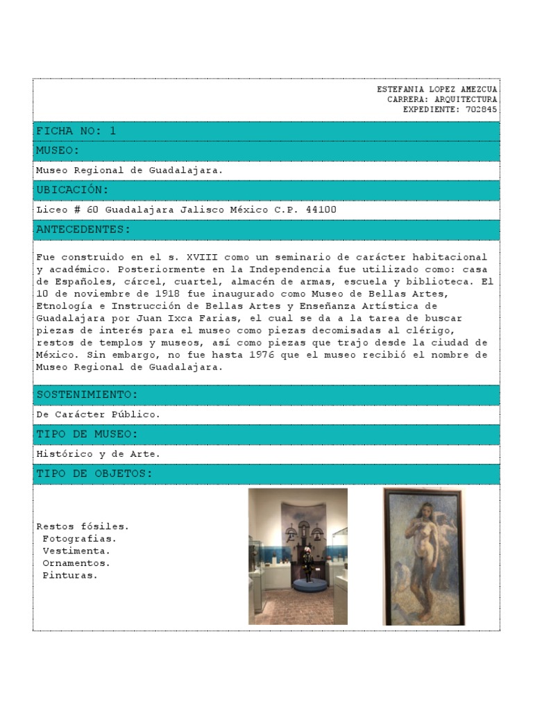 Ficha 1 Museo Regional | PDF | Museo | Las artes