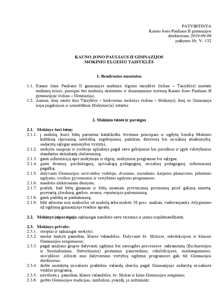 Mokinio Elgesio Taisyklės | PDF