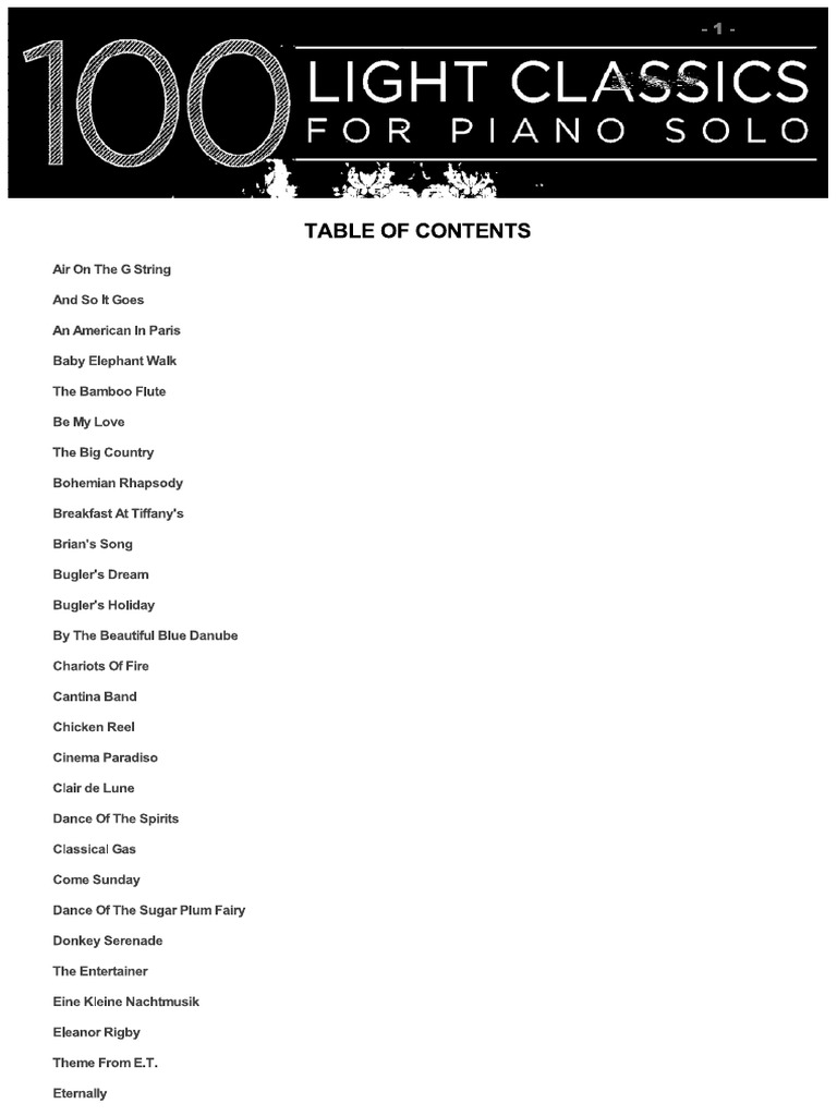 100 Light Classics For Piano Solo | PDF