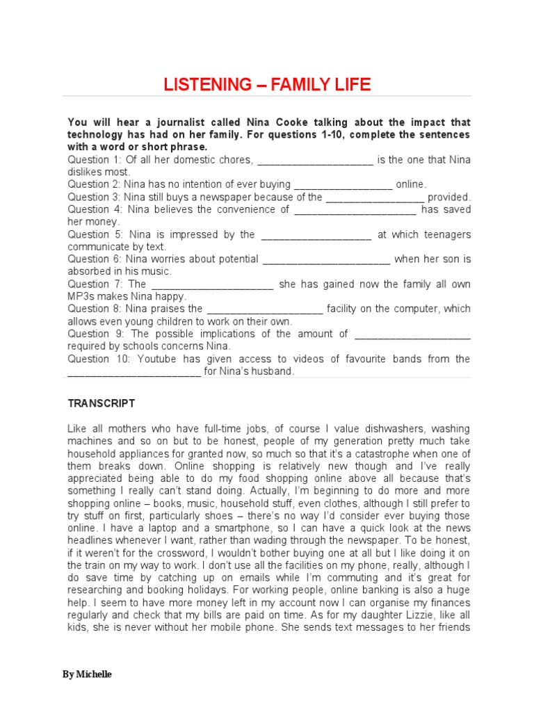Listening Family Life Key | PDF