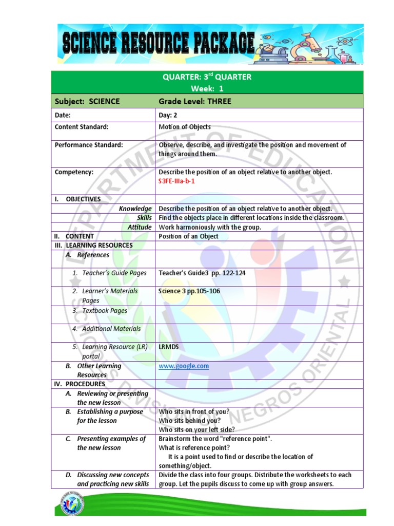 DLP SCIENCE W1Day2 | PDF | Learning | Teachers
