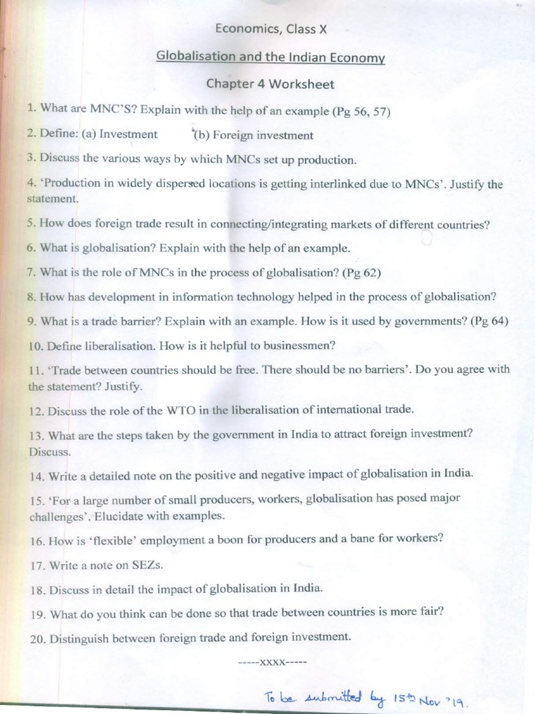 Globalisation - Worksheet | PDF