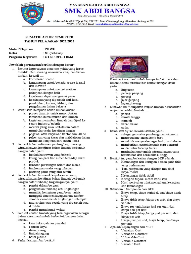 Soal Pkwu Kelas Xi | PDF