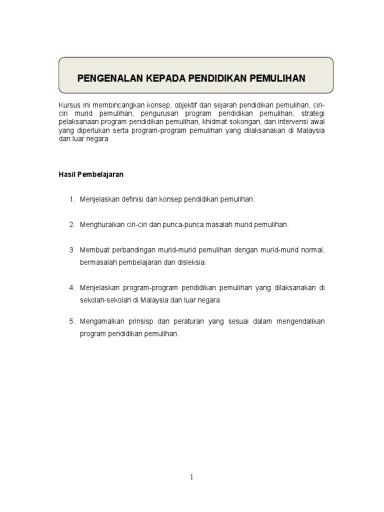 Pengenalan Kepada Pendidikan Pemulihan | PDF