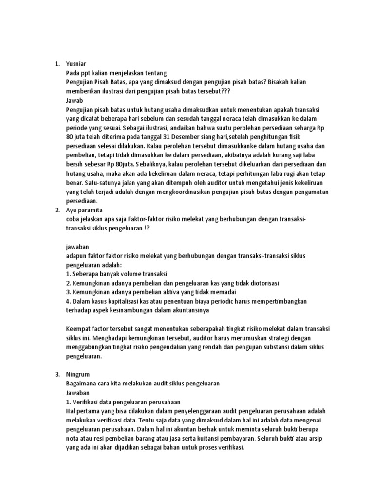 Pertanyaan KLP 4 Audit | PDF