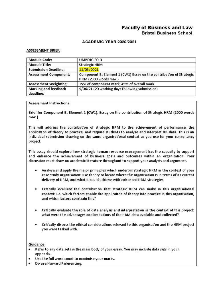 Assessment L3 SHRM Component B CW1 2020-21-2 | PDF | Human Resource ...