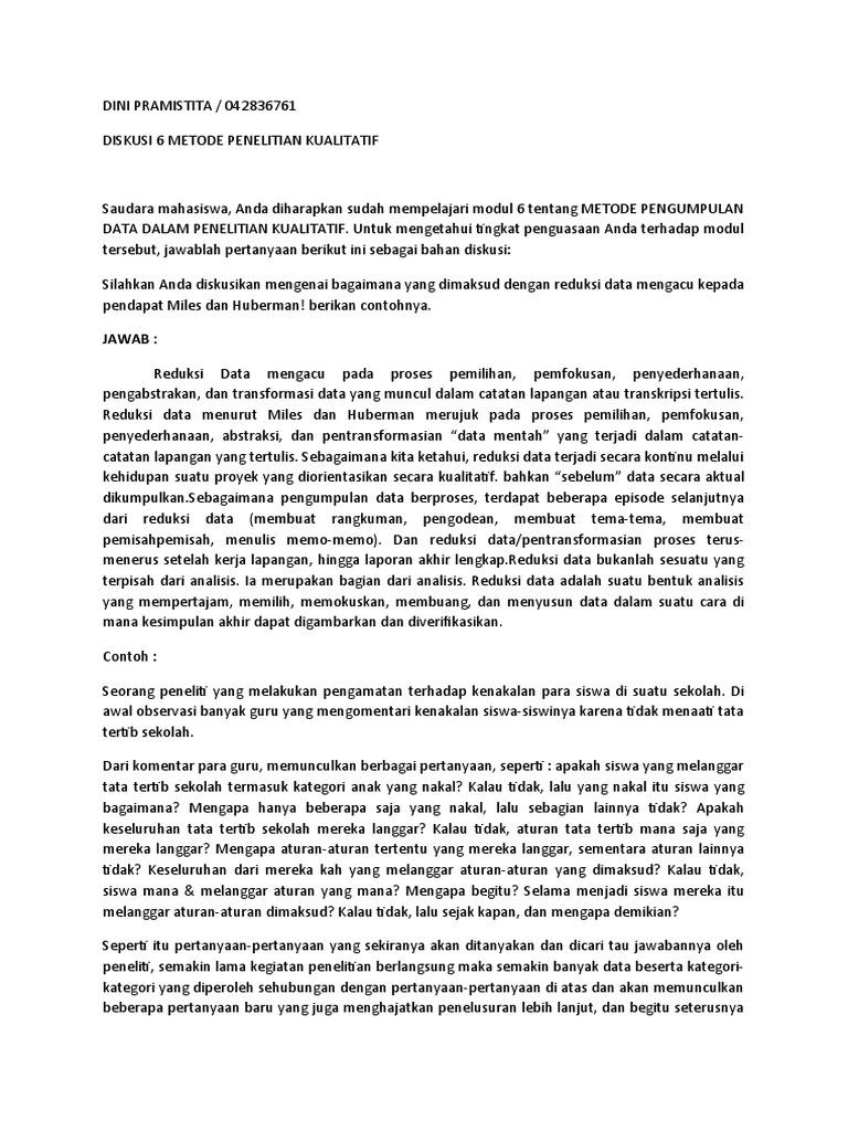 Diskusi 6 Metode Penelitian Kualitatif | PDF