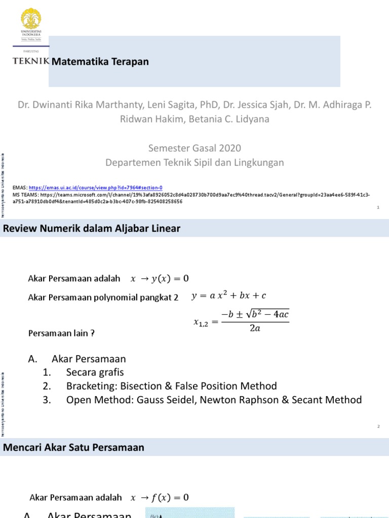 Matematika Terapan Part 1 - Akar Pers Solusi Numerik - Without Note ...