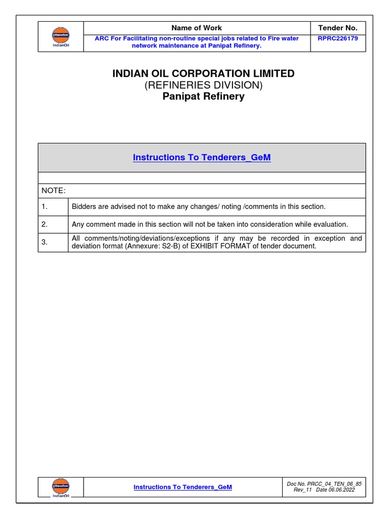 Indian Oil Corporation Limited Panipat Refinery: (Refineries Division ...