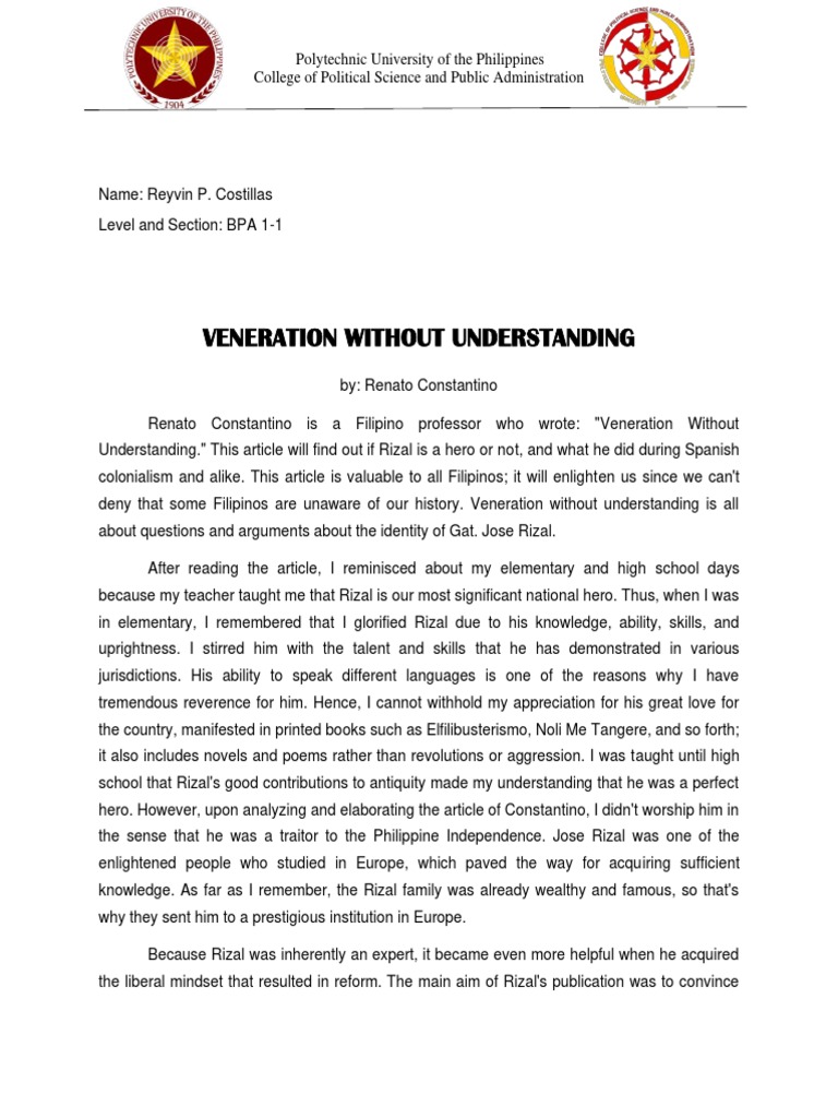 Veneration Without Understanding Reflect | PDF | Philippines | Spanish ...