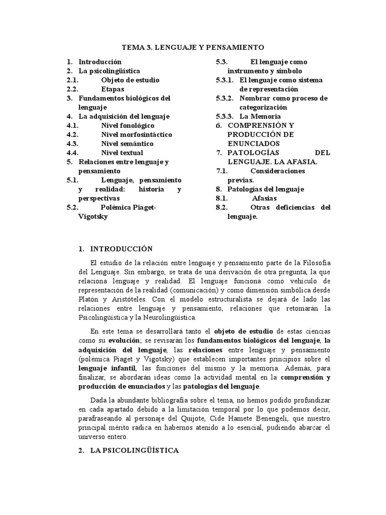 Psicolingüística: Lenguaje y Pensamiento | PDF | Aquisición de idioma | Pensamiento