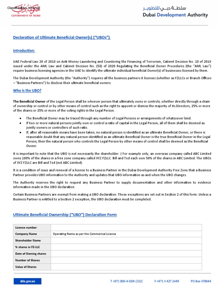 UBO Declaration Form for UAE Businesses | PDF