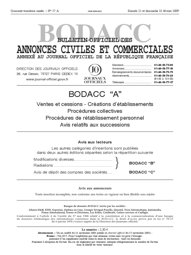 BODACC-A 20090037 0001 p000 | PDF | Agréable | Business