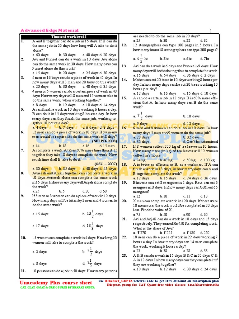 Time and Work Sheet 1640956663124 | PDF | Schools | Qualifications