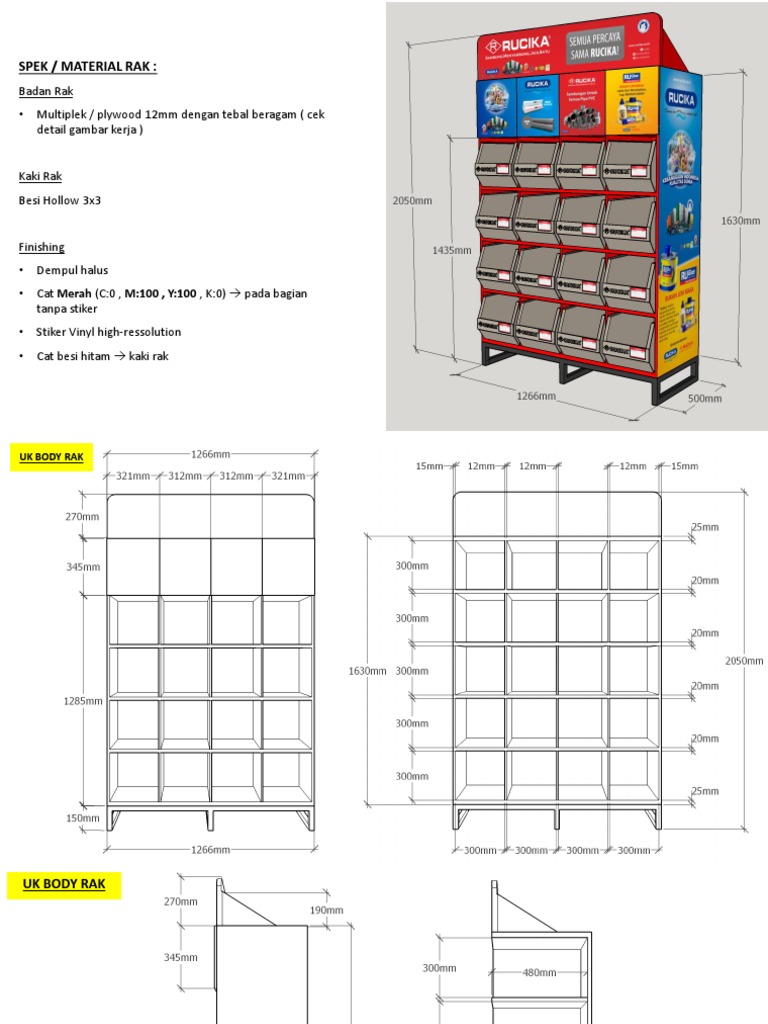 Spek Rak Rucika Fitting+16Container - FEB2022 (Desain-Material-Gambar Kerja) | PDF