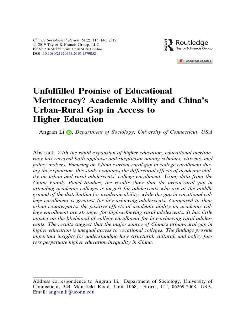 9.unfulfilled Promise of Educational Meritocracy? Academic Ability and ...