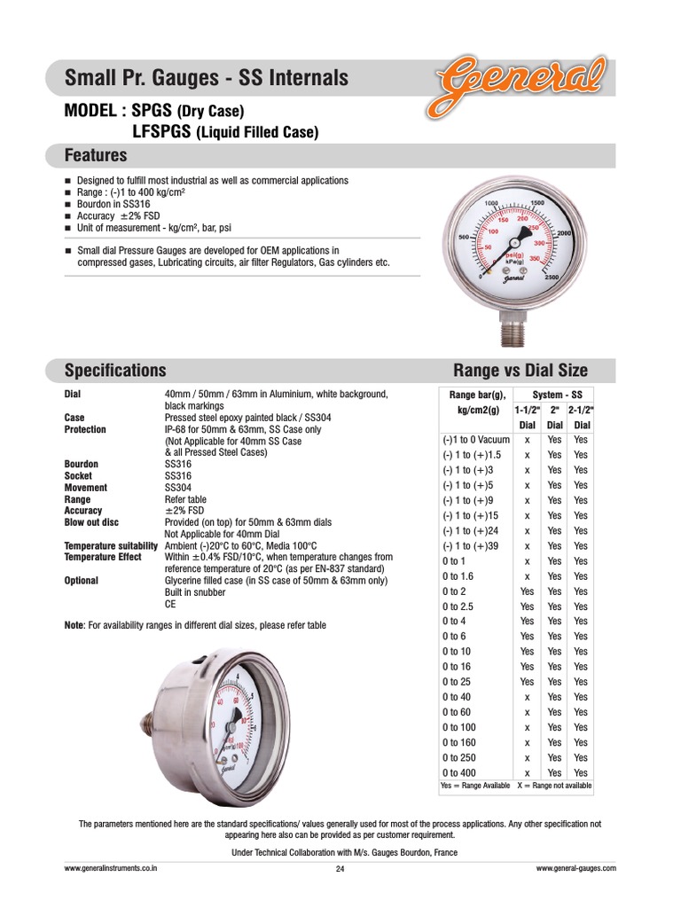 SPSG Pressure Gauge | PDF | Pressure Measurement | Physical Quantities