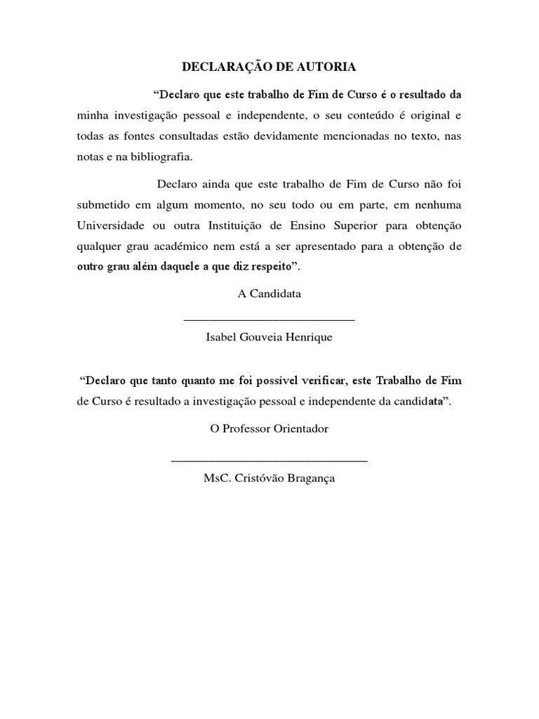 Declaração de Autoria | PDF | Angola | Política mundial