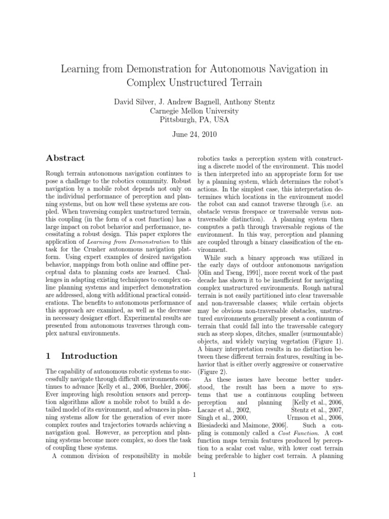 Learning From Demonstration For Autonomous Navigation in Complex Unstructured Terrain | PDF ...