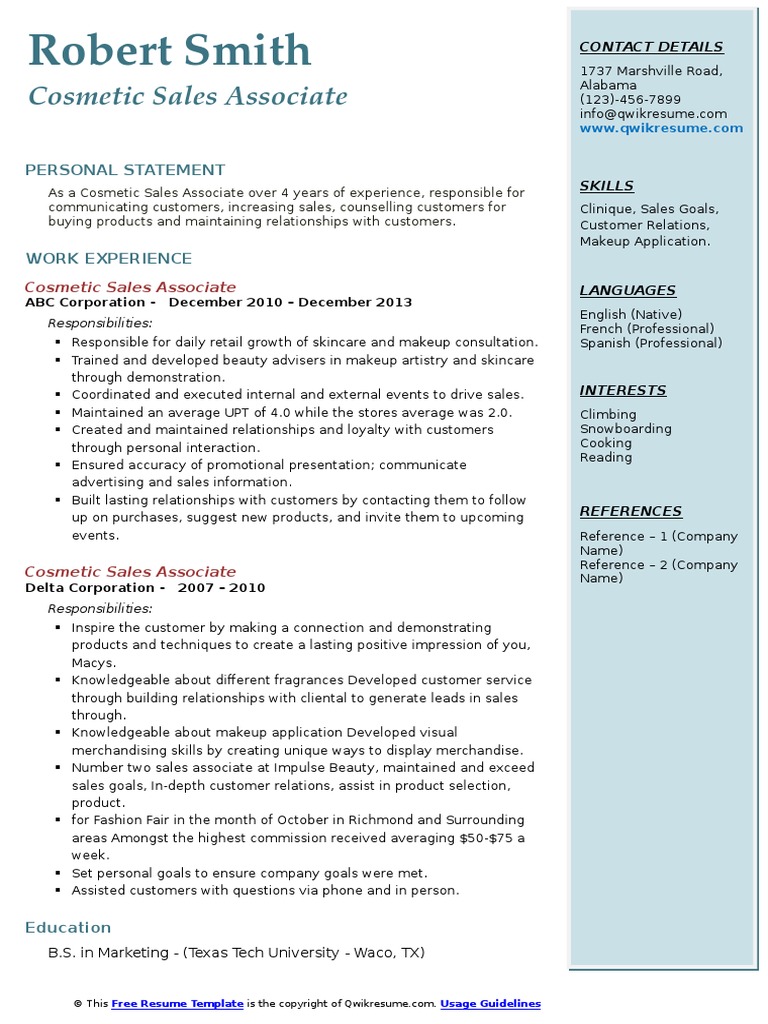 Cosmetic Sales Associate 1594221967 | PDF | Sales | Cosmetics