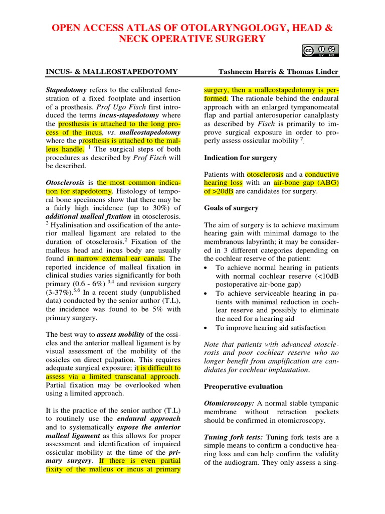 Incus and Malleostapedotomy, Stapedectomy, Stapedotomy | PDF | Ear ...