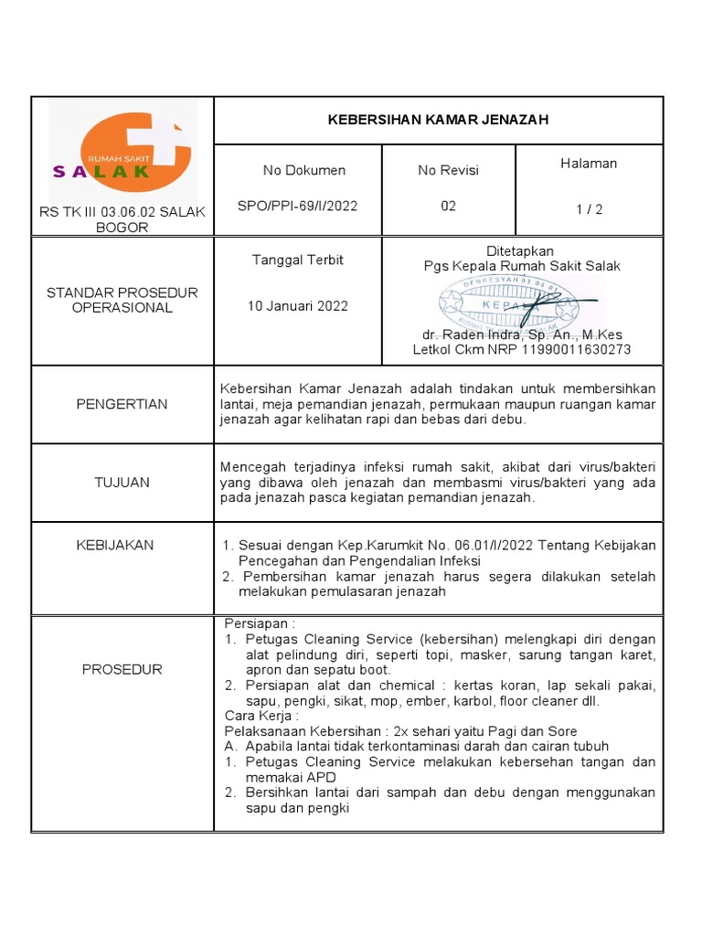 Spo Kebersihan Kamar Jenazah | PDF