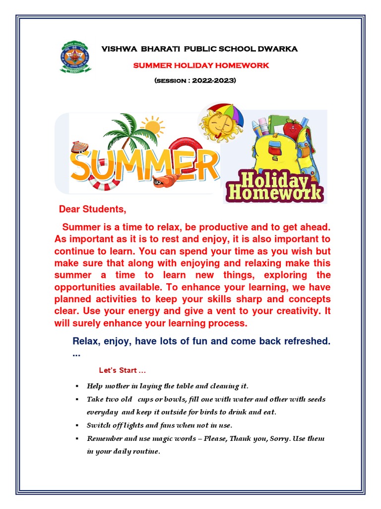 Class 3 Summer Holiday Homework | PDF | Learning | Cognition