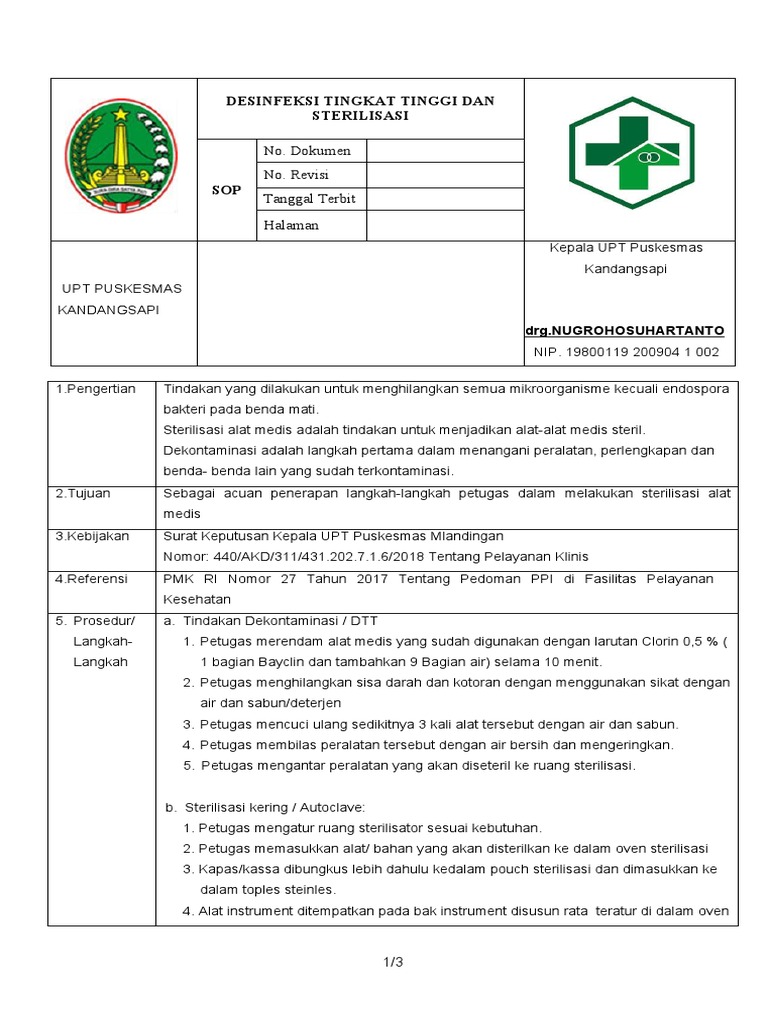 SOP DTT Dan STERILISASI | PDF