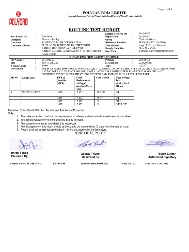 RTC Invoice 2965 GJ034S2223103301 | PDF | Wire | Insulator (Electricity)