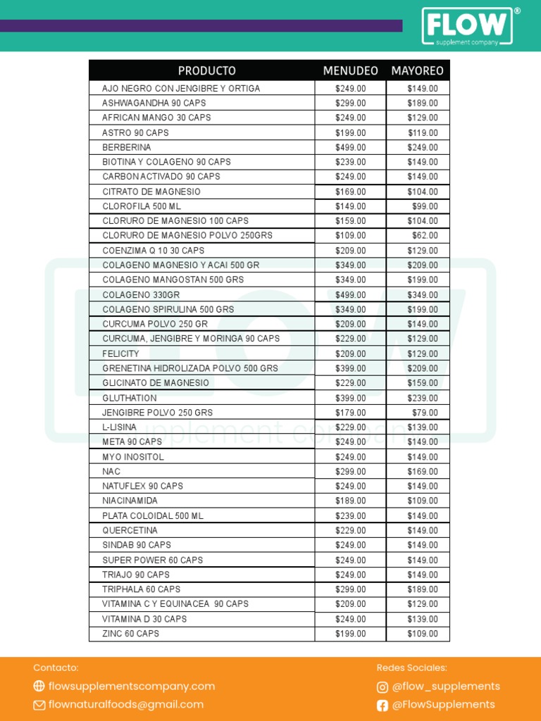 Lista Precios Flow | PDF | Natural Products | Organic Compounds
