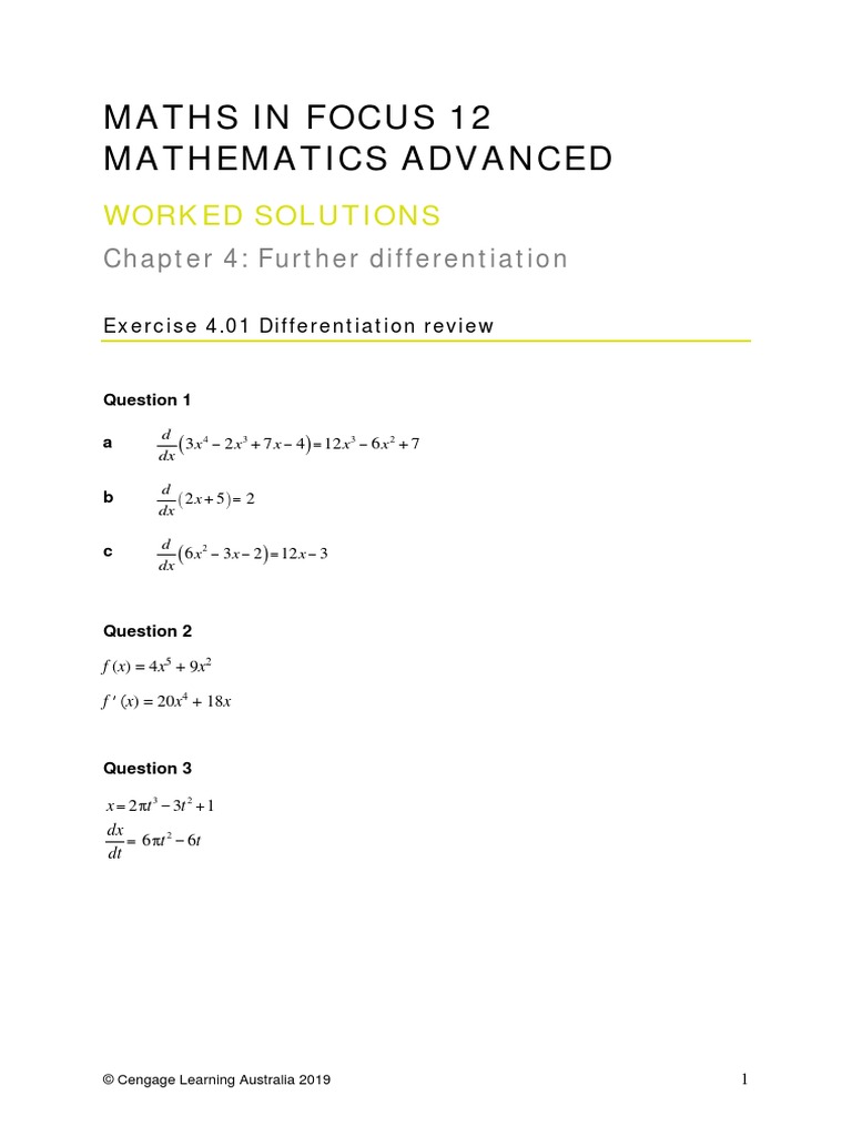 Maths in Focus Adv Yr 12 CH 4 | PDF