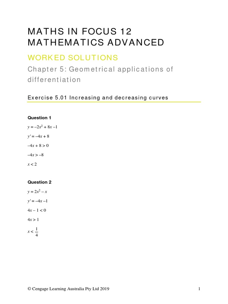 Maths in Focus Adv Yr 12 CH 5 | PDF | Mathematical Analysis | Geometry