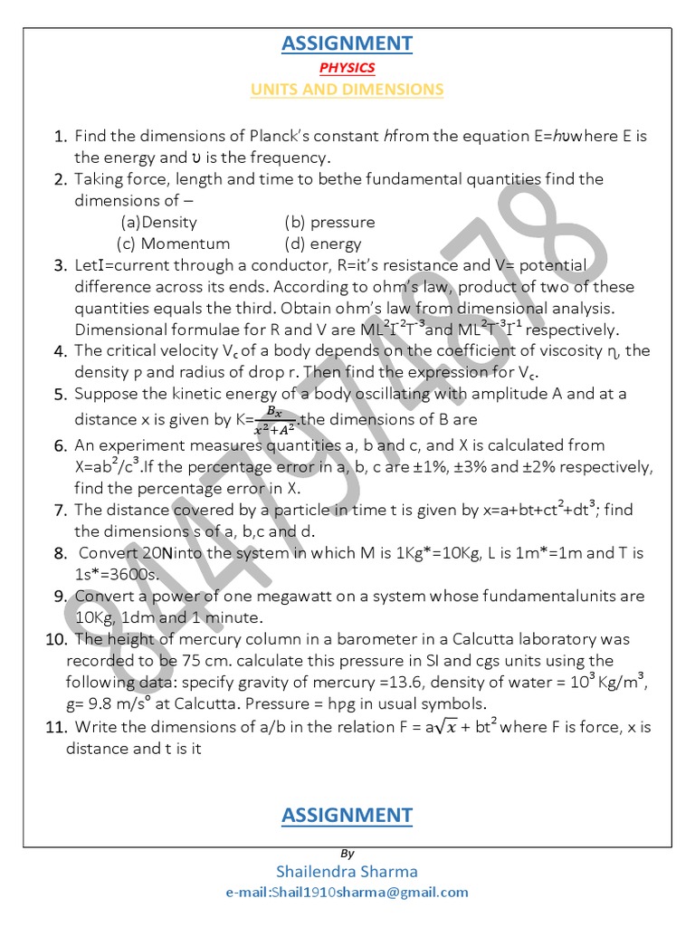 Assignment - Units and Dimension | PDF