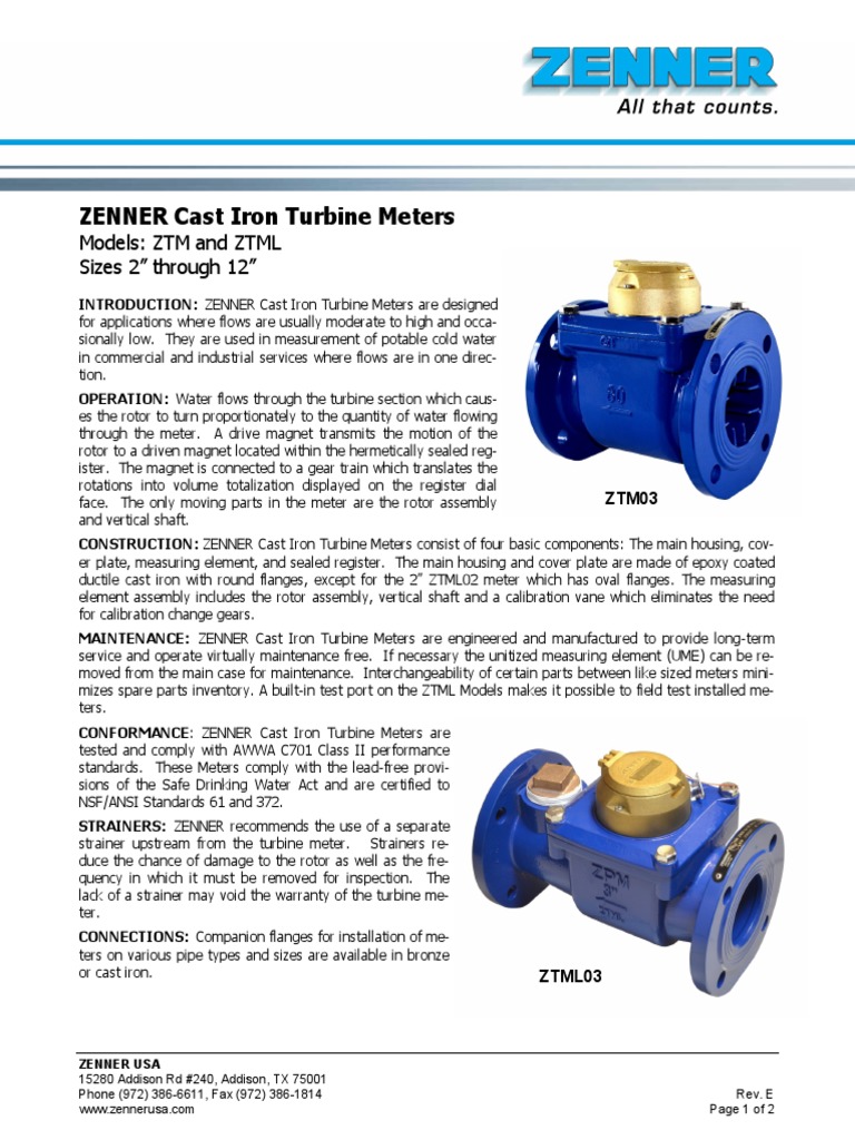 ZTM Cast Iron-Turbine-Meters | PDF | Flow Measurement | Turbine