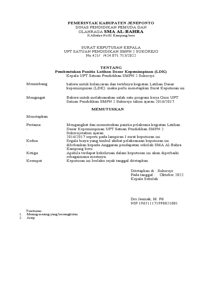 Contoh SK Panitia LDK | PDF