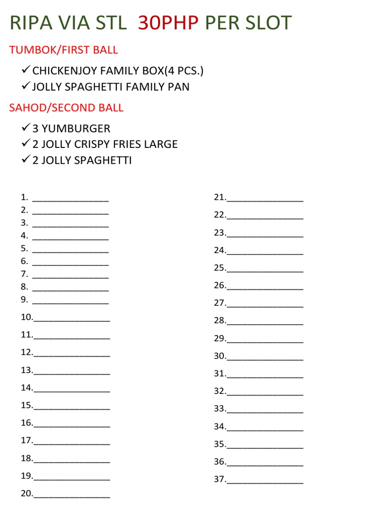 RIPA STL Game Menu and Pricing | PDF